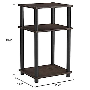 Furinno Just 3-Tier Turn-N-Tube End Table / Side Table / Night Stand / Bedside Table with Plastic Poles, 2-Pack, Columbia Walnut/Black