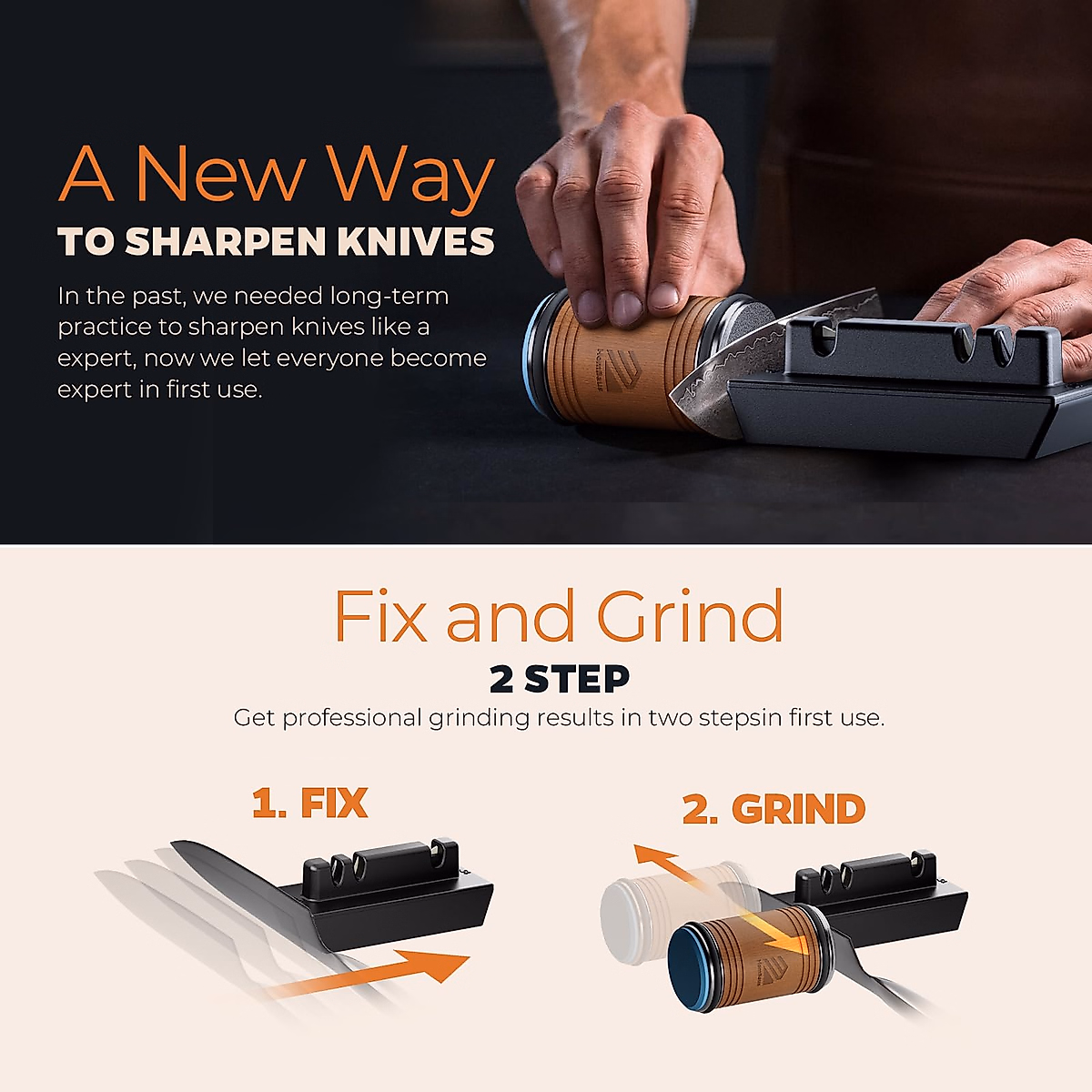 Rolling Knife Sharpener - Knife Sharpening Kit with Diamond and Corundum Discs for Steel of Any Hardness, 15 and 20 Degrees Magnetic Angle Base for Kitchen Knives, Chef Knife Set, Scissors