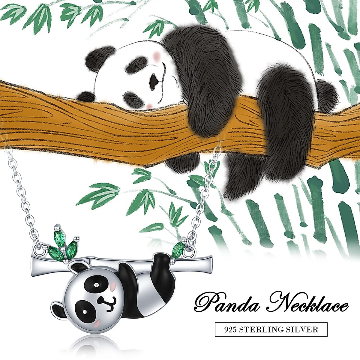 lotus & leaf Panda Necklace 925 Sterling Silver Animal Pendant Panda Gifts for Women