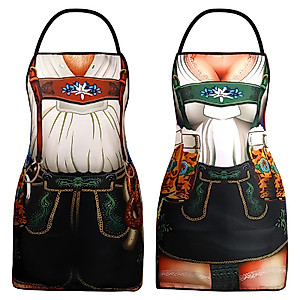 JFQ 2PCS Oktoberfest Apron, Oktoberfest Party German Dirndl with Adjustable Tying Ropes Cooking Gardening BBQ Baking Aprons for Bavarian Beer Festival