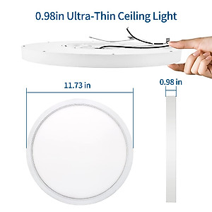 DAKASON LED Flush Mount Ceiling Light 12 Inch, 24W Dimmable Round Ceiling Lamp 2700-5000K 5 Color Tem. Selectable, Overhead Ceiling Light for Bedroom, Living Room, Kitchen, Hallway