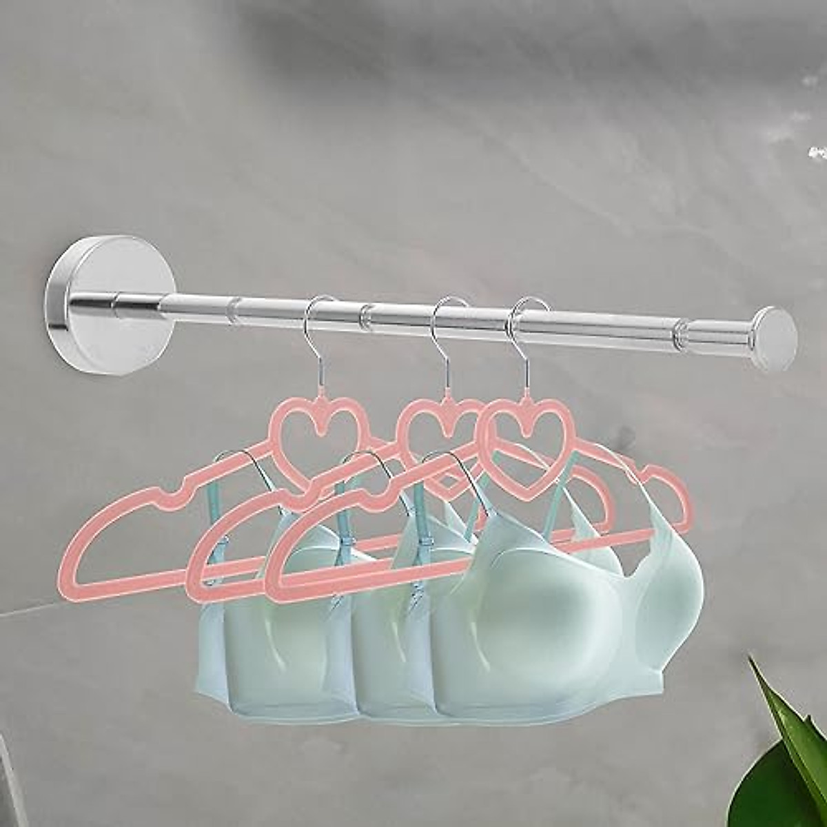 Angoily Wall Mount Clothes Bar Iron Pipe Hanger Holder Organizer Garment Holder Rack Spacer Saver for Home Bedroom Bathroom Silver