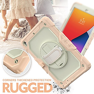 BLOSOMEET Girls Cute Case for iPad 9th Generation 2021 10.2 Inch with Tempered Glass Screen Protector & Pen Holder,KidsProof iPad 8th/7th Gen 2020 2019 Cover w/Kickstand Handle Shoulder Strap,RoseGold