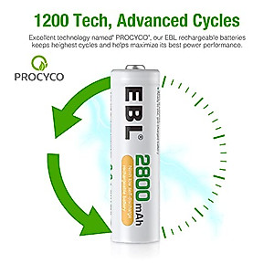 EBL AA Rechargeable Batteries 2800mAh Ready2Charge Quality AA Batteries - 16 Counts