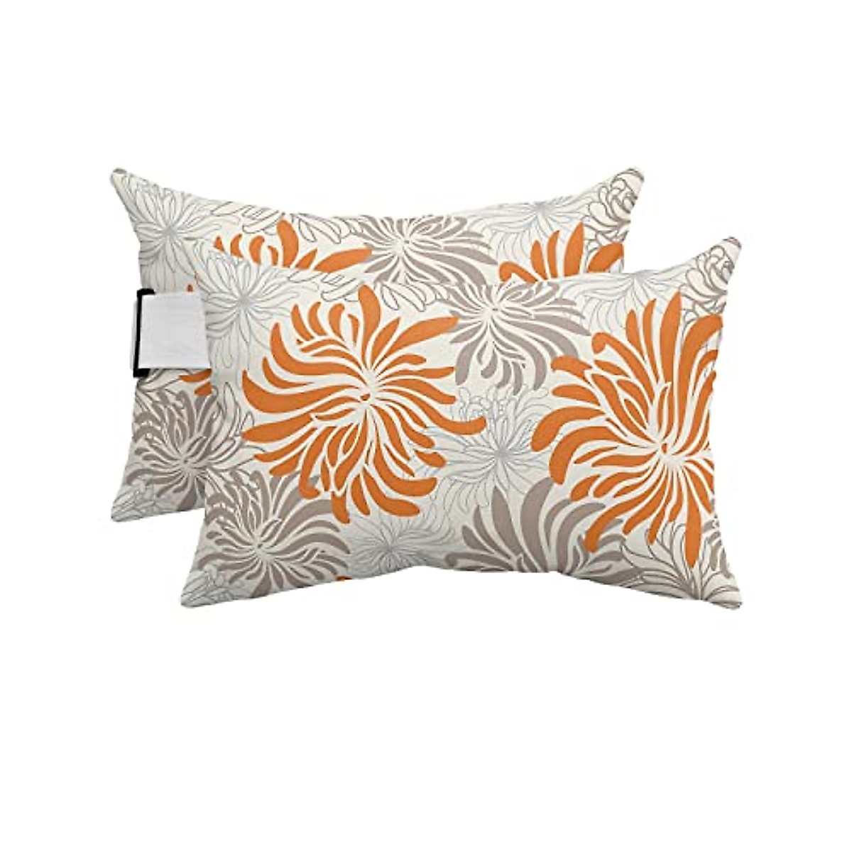 Recliner Head Pillow Ledge Loungers Chair Pillows with Insert Gray Orange Chrysanthemu Retro Texture Lumbar Pillow with Adjustable Strap Outdoor Waterproof Patio Pillows for Beach Pool Chair, 2 PCS