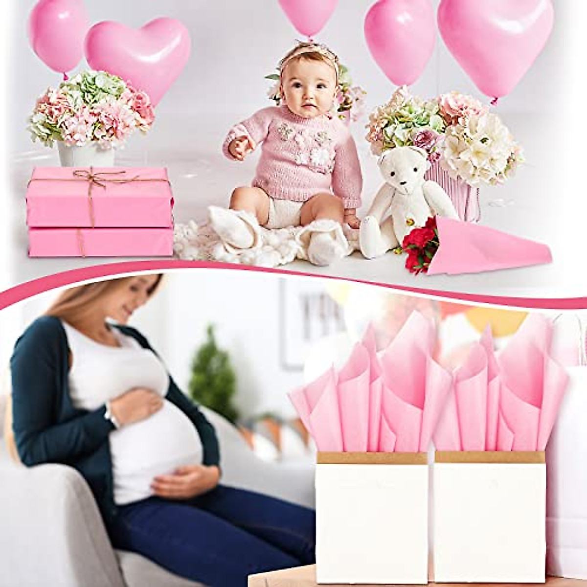 500 Sheets Kraft Tissue Paper for Gift Bags 14 x 20 Inches Recyclable Brown Gift Wrapping Paper Bulk for Weddings Birthday DIY Project Christmas Gift Wrapping Crafts Decor (Light Pink)