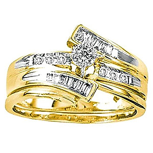 Dazzlingrock Collection 0.25 Carat (Ctw) 1/4 Ctw-Diamond Rd-center Bridal Set, 10k Yellow Gold, Size 7.5