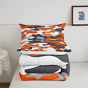 Feelyou Twin Size Camouflage Comforter Set 2Pcs Kids Bedding Set for Boys Girls Teens 1 Comforter & 1 Pillowcase(Twin,Orange)