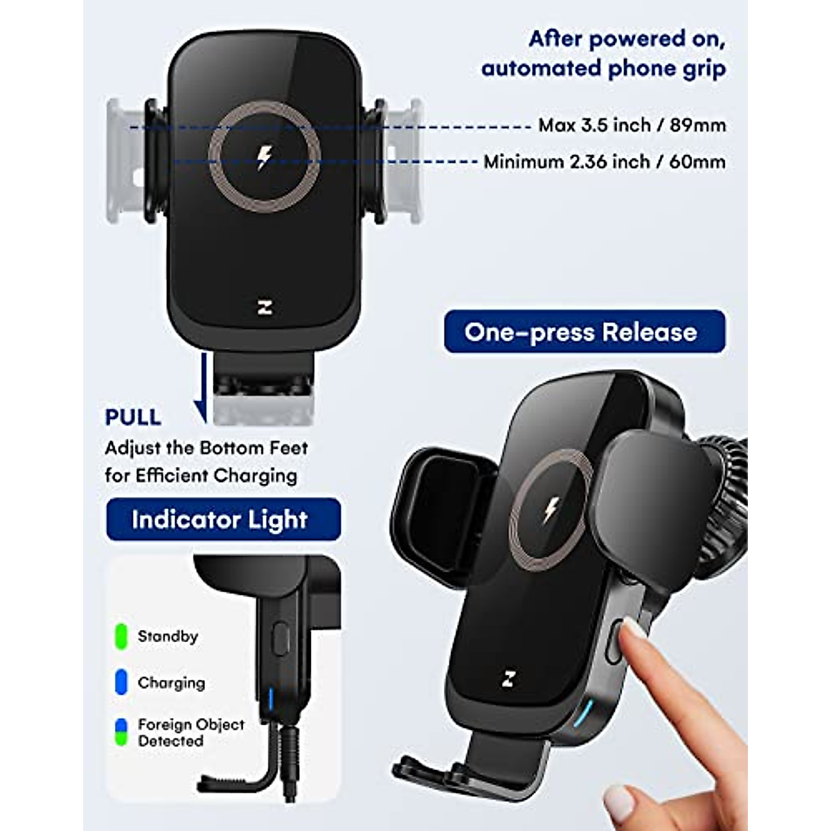Wireless Car Charger, ZEEHOO 20W Fast Charging Auto-Clamping Car Mount, Dash Windshield Air Vent Wireless Car Phone Charger Holder for iPhone 14 13 12 11, Samsung S23 Ultra, LG, Pixel, etc