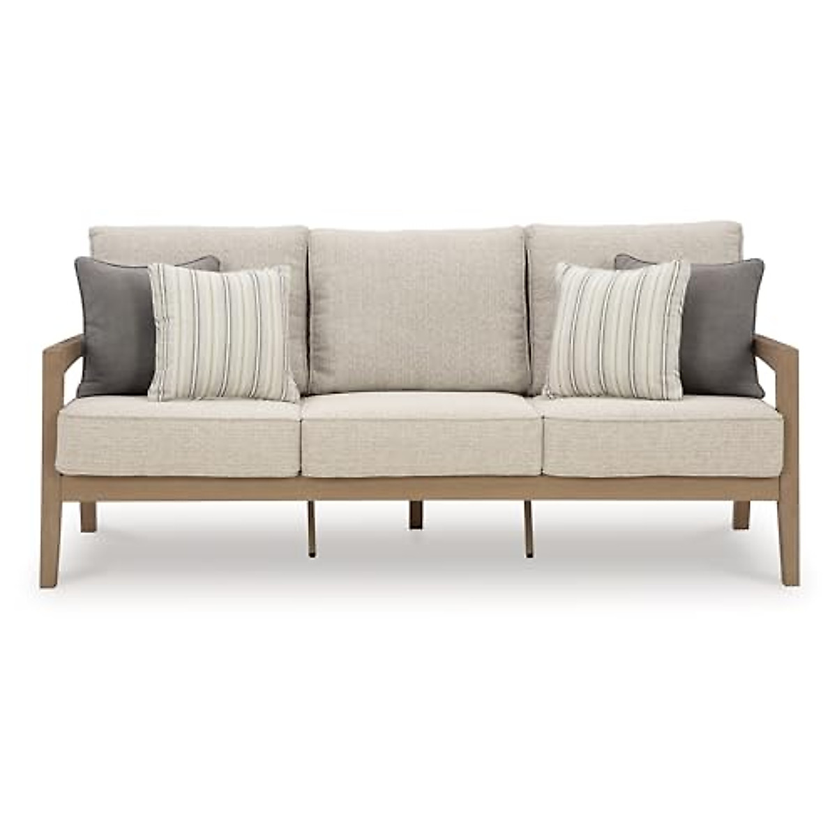 Signature Deisgn by Ashley Hallow Creek Outdoor Sofa with Cushion, 76" W x 36" D x 37" H, Light Brown & Beige
