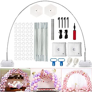 Upgraded Balloon Arch Stand Kit, Balloon Arch Frame with 15 White Rods, Steel Pipes, Balloon Pump and Water Fillable Base, Adjustable Height for Wedding Baby Shower Birthday Party Decoration