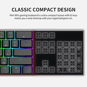 60% Mechanical Gaming Keyboard Wired 60 Percent Keyboard with LED RGB Rainbow Backlit Blue Switch for Windows PC Gaming (61 Keys, Black)