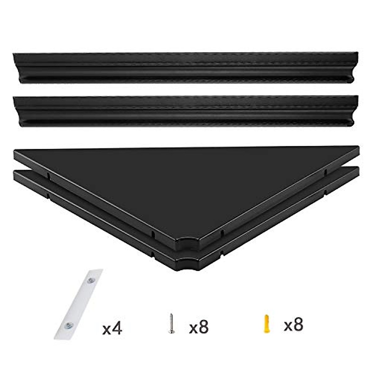 Evron Wall Mount Corner Shelf,Easy to Install Metal Front Floating Corner Shelf with Self-Adhesive Tapes,Wood Imitation Corner Shelves with Wire Pass Hole Pattern (Black Set of 2)