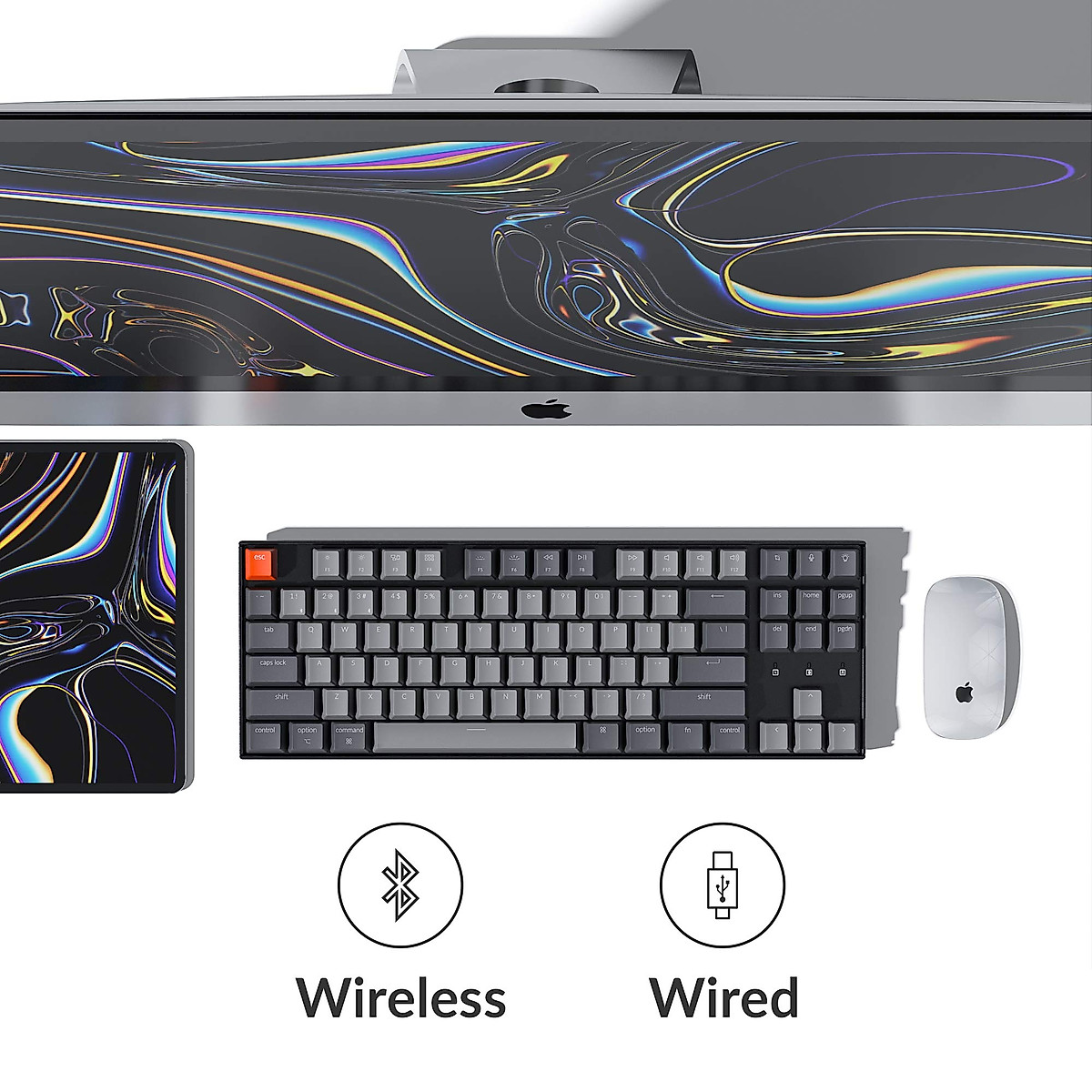 Keychron K8 Hot-swappable Wireless Bluetooth 5.1/Wired USB Mechanical Gaming Keyboard, Tenkeyless 87 Keys Computer Keyboard with Gateron G Pro Brown Switch RGB Backlight N-Key Rollover for Mac Windows