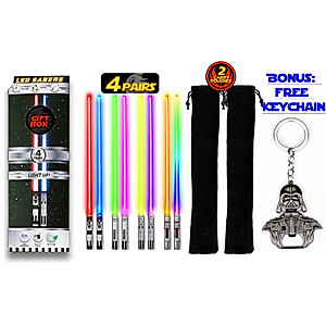 Lightsaber Chopsticks Light Up Star Wars LED Reusable 8 Color Modes 4 PAIRS FREE Darth Vader Keychain Bottle Opener