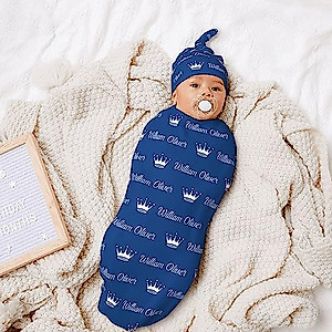 Darabit Personalized Baby Blankets for Baby Girl Boy - Personalized Baby Swaddle Blanket and Hat with Name Custom Blanket Personalized Baby Gifts Custom Newborn Gifts