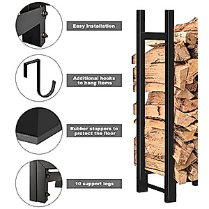 Khordin 8ft Firewood Rack Outdoor Adjustable Heavy Duty Wood Rack Fire Wood Holder for Indoor Storage Fireplace Metal Lumber Organizer Wood Stand Stacker, Black