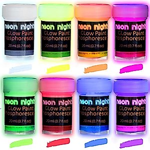 neon nights Glow-in-The-Dark Paint - Multi-Surface Acrylic Paints for Outdoor and Indoor Use on Canvas & Walls - Gifts for Artists - Phosphorescent - Stocking Stuffers for Boys and Girls