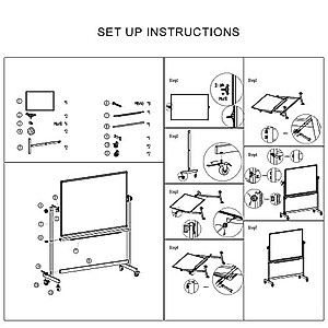 Large Double-Sided Magnetic Dry Erase Board， Mobile Whiteboard on Wheels with Rolling Stand, 40 X 28 Inch, Silver Gray Aluminium Frame