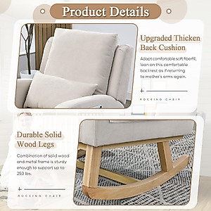 Rocking Glider Chair for Nursery, Wingback Accent Rocker Chair Upholstered Tall Back Arm Chair w/Side Pockets, Modern Leisure Single Sofa for Living Room, Hotel, Bedroom, Baby Room, Beige