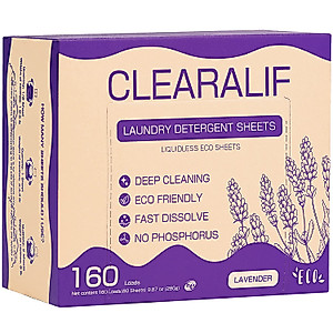CLEARALIF Laundry Detergent Sheets 80 Sheets (Up to 160 Loads), Lavender - Great For Apartments, Dorms,Laundry Sheets Eco Friendly