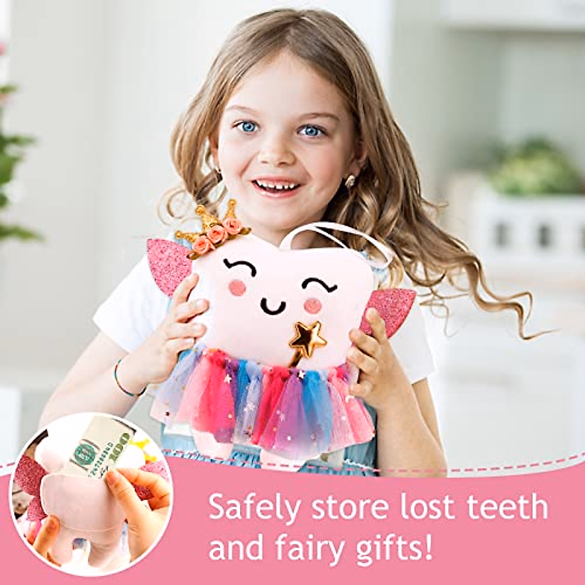 SQIMZAR  Tooth Fairy Pillow with Pocket for Girls | Tooth Pillow for Tooth Fairy for Girls | Tooth Fairy Gifts for Girls | Toothfairy Pillow for Girls | Tooth Fairy Bag | Tooth Fairy Pouch