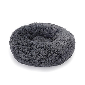 Cat Beds for Indoor Cats, Small Dog Bed Calming Plush Cat Bed Anti-Slip Round Fluffy Dog Bed Donut Dog Bed Soft Puppy Pet Bed Cat Beds Kitten Beds for Indoor Kittens (15.7", Dark Grey)