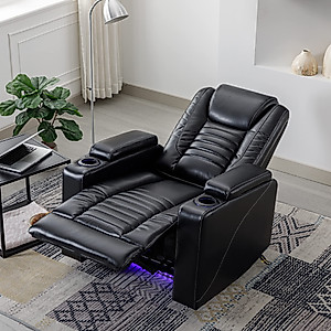 Merax Home Theater Seating,Power Motion Recliner Living Room Furniture with Adjustable Headrest Hidden Arm Storage LED Lighting, Black