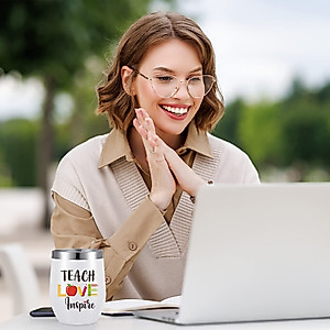 3 Pieces Teacher Appreciation Gift 12 oz Teach Love Inspire Wine Tumbler It Takes a Big Heart To Help Shape Little Minds Cosmetic Bag and Teacher Keychain for Christmas Birthday (Letter M Style)