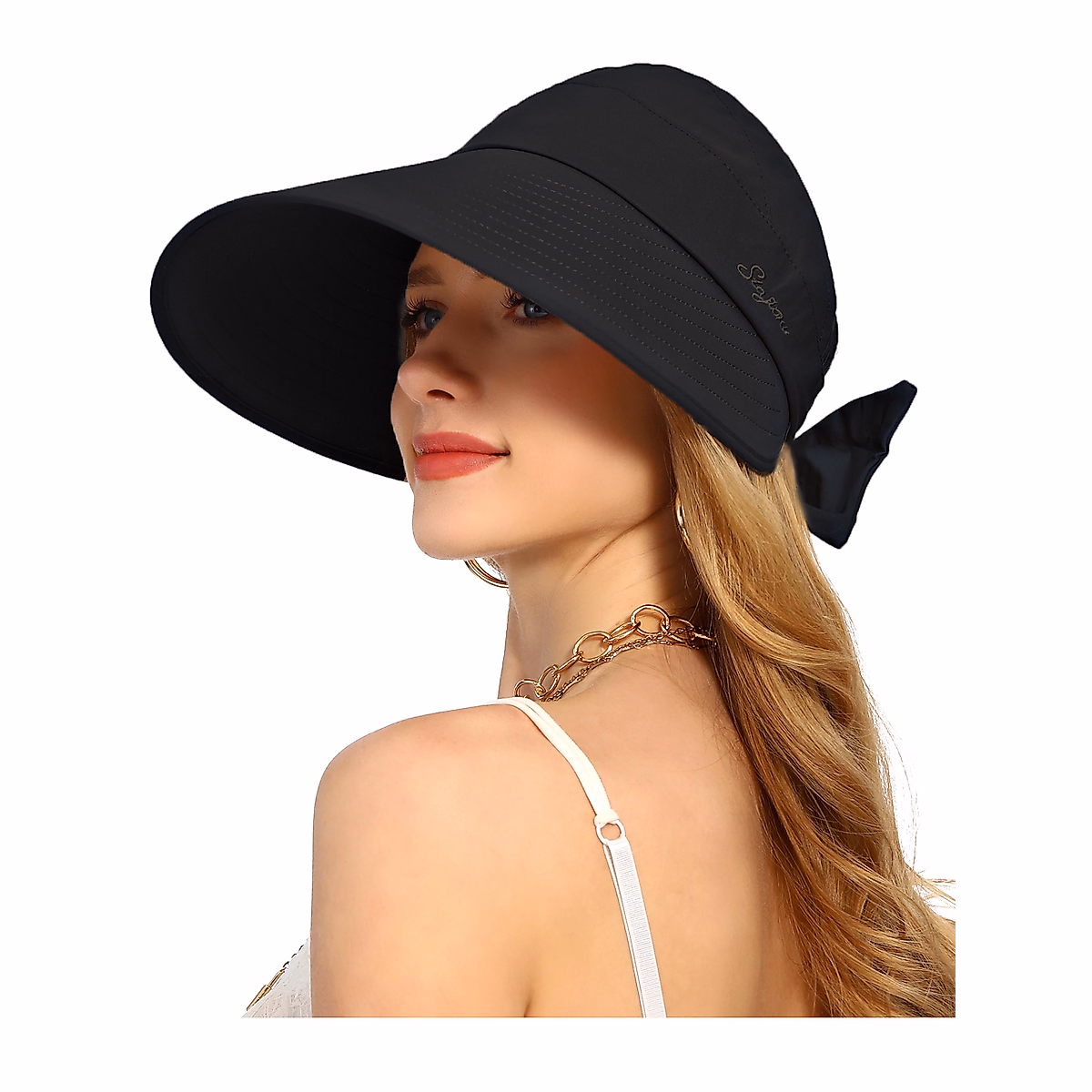 Rulala Fancy Sun Hats for Womens Wide Brim Visor UV Protection Hat for Beach Summer Packable Hat(Black)