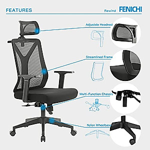 FENICHI Office Chair Ergonomic Home Office Desk Chairs,Adjustable Height Big and Tall Mesh Computer Chair,Reclining Chair,Comfortable and Ergonomic Gaming Chair for Home Office (Black-1pack)