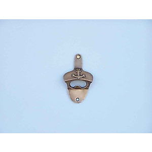 Hampton Nautical Wall Mounted Anchor Home Bottle Opener, 3", Antique Brass
