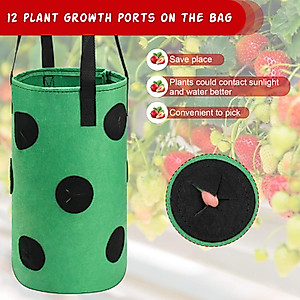 Luxiv Strawberry Grow Bags 3 Gallon, Strawberry Planting Bags with 12 Grow Pouches Plant Growing Hanger Bag for Tomato, Chili, Strawberry Planting Containers Garden Grow Bags (2, Green)