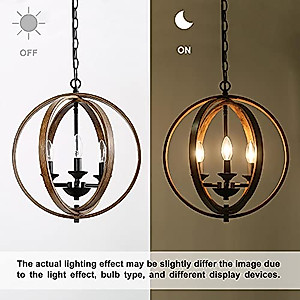 LOG BARN Farmhouse Chandeliers, Faux-Wood Globe Hanging 3-Light Fixture for Dining & Living Room, Bedroom, Foyer and Entryway