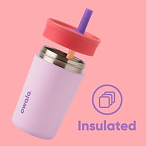 Owala Kids Insulation Stainless Steel Tumbler with Spill Resistant Flexible Straw, Easy to Clean, Kids Water Bottle, Great for Travel, Dishwasher Safe, 12 Oz, Pink and Purple (Lilac Rocket)