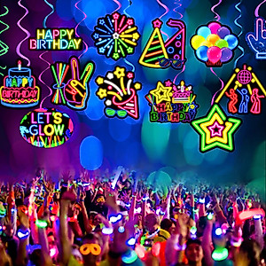Neon Party Hanging Swirls Glow Birthday Decoration Neon Birthday Party Supplies Glow Neon Ceiling Streamers Glow in The Dark Decoration for Let's Glow Baby Shower Supplies