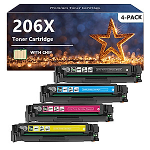 206X Toner Cartridge (with Chip) Compatible for HP W2110X W2111X W2112X W2113X Toner, Work for Color Pro M255dw M255nw MFP M282nw M283 Series Printers, 1 Set