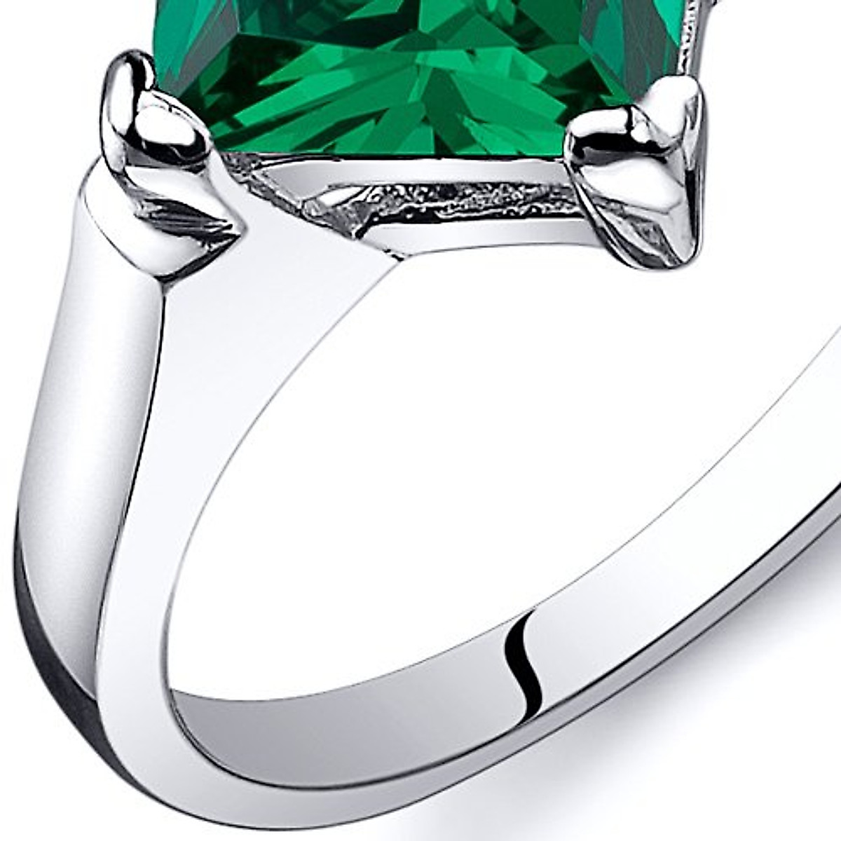 PEORA Simulated Emerald Designer Solitaire Ring for Women 925 Sterling Silver, 1.50 Carats Princess Cut 7mm, Size 7