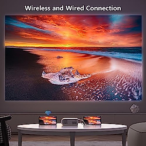 WiFi Mini Projector for iPhone, DZA Outdoor Portable Projector Supports 1080P with Synchronize Smartphone Screen, Movie Projector for Home Theater Compatible with iOS/Android/PC/TV Stick, and HDMI/USB