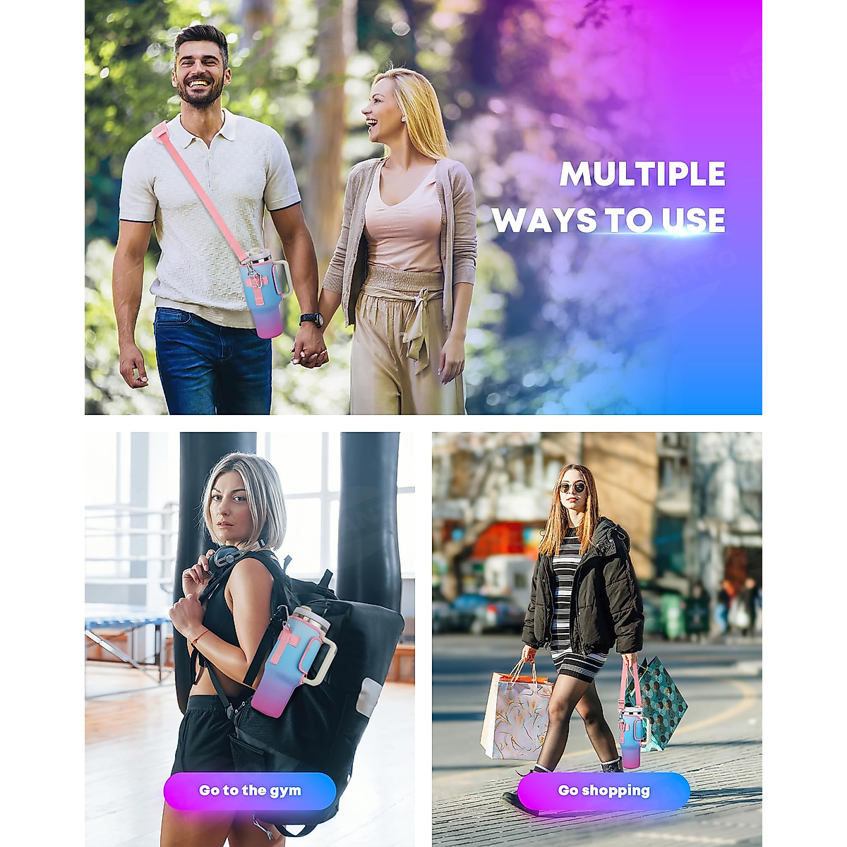 Water Bottle Holder for Stanley Cup with Strap,Tumbler Accessories for Stanley 40 oz,Anti Drop and Leakage,Suitable for Sports and Outdoor Use（Hydrangea）(Cup Not Included)