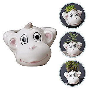 Holibanna 1Pc Cartoon Animal vase Mini Succulent pots Cute Animal Planter Succulent Planter Pot Monkey Planter Pot planters Indoor Cute Flower pots Personality White Small Flowerpot Ceramics