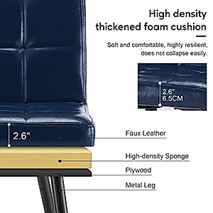 CLIPOP Kitchen Faux Leather Dining Chairs Set of 4, Mid-Century Modern Dining Chair with with Square Grid Design Backrest Heavy Duty Metal Legs, Armless Kitchen Accent Chair for Living Room, Blue