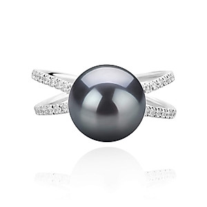 Zana Black 9-10mm AAA Quality Tahitian 925 Sterling Silver Cultured Pearl Ring For Women - Size-7
