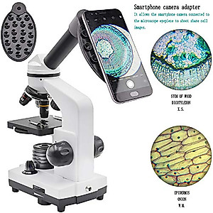 Starboosa Microscope 80X-1600X for Kids Beginners Lab Compound Monocular Microscopes with Optical Glass Lenses & LED Illumination - Microscope with Smartphone Adapter for Kids Beginner