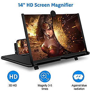 Screen Magnifier for Cell Phone, 14" 3D HD Mobile Phone Screen Amplifier with Folding Stand Holder, Magnifying Projector Screen Enlarger for Movies, Videos, Gaming - 3X Magnification Anti-Reflective