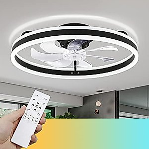 Bella Depot Ceiling Fans with Lights, Low Profile Ceiling Fan with Light, Flush Mount LED Ceiling Fan with Dimmable LED Lights, Reversible Blades, Timing, Smart APP Control for Bedroom (Black)
