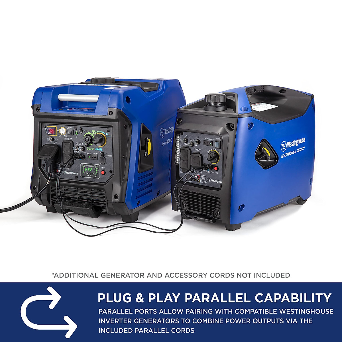 Westinghouse Outdoor Power Equipment 3700 Peak Watt Super Quiet Portable Inverter Generator, Wheel & Handle Kit, RV Ready 30A Outlet, Gas Powered, CO Sensor, Parallel Cord Included