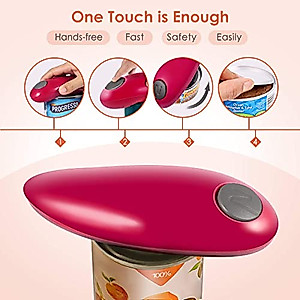 Powerful and Safe Electric Can Opener with Smooth Edge, Open Your Cans with A Simple Push of Button, Food-Safe and Battery Operated Handheld Can Opener(Red)