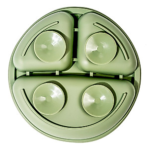 6pcs Baby Weaning Supplies, Silicone Baby Feeding Set, Suction Cup Divider with Suction Cup Adjustable Bib Soft Spoon Fork, Baby Self-Feeder Toddler Dinnerware Cutlery 6pack (Green)