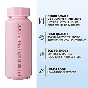 Design Letters Modern Water Bottle Wide Mouth 17 Oz | Vacuum Insulated Stainless Steel Water Bottle |Double Wall Thermo Bottle for Women, Girls | Reusable Leak Proof BPA/BPS Free Flask for Travel, Gym